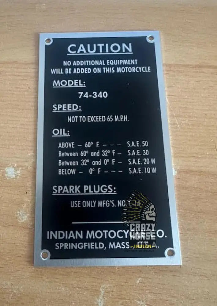 42606 JG-4350 340 CHIEF TANK DATA PLATE – Crazyhorse Indian